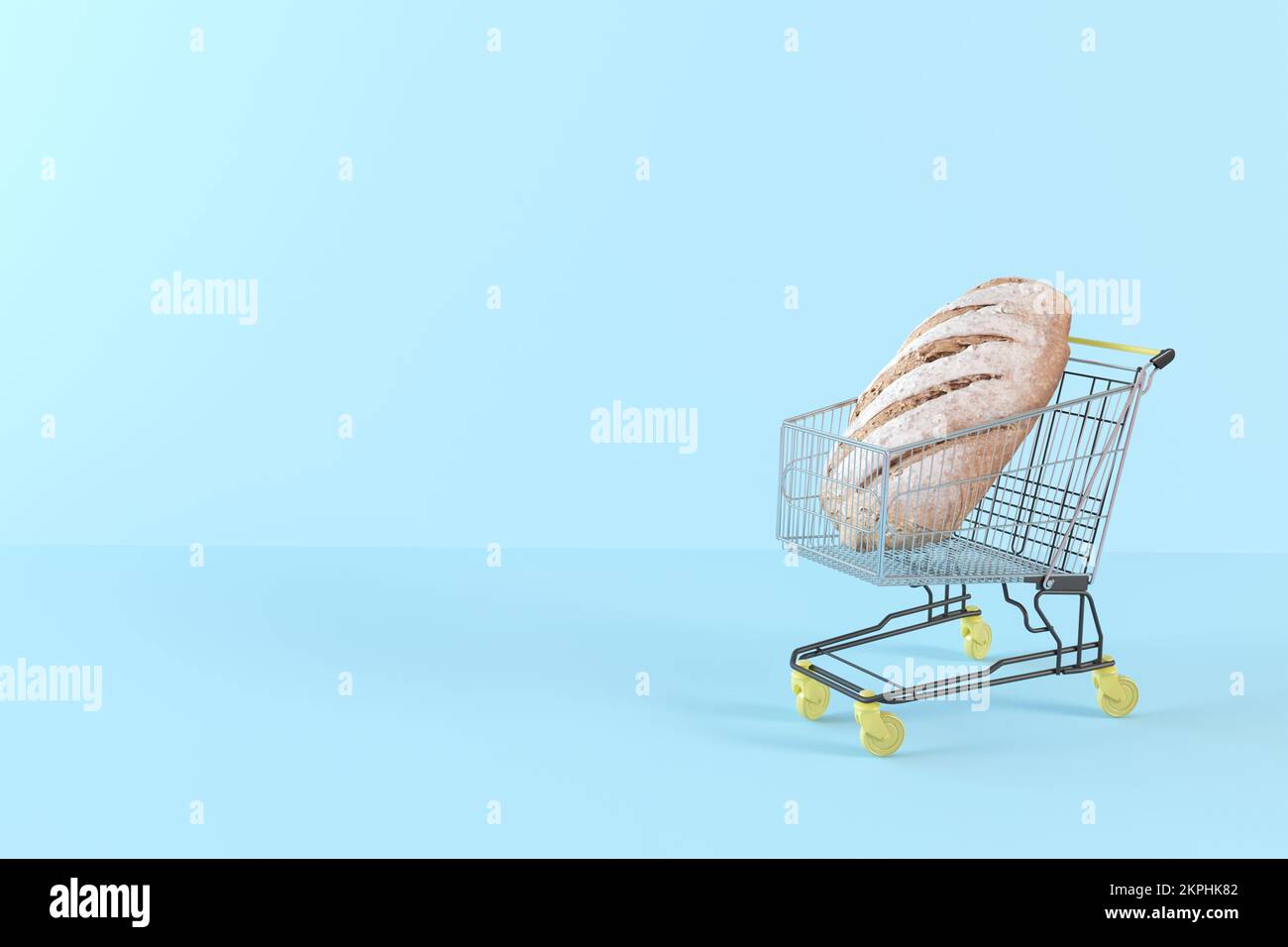 Bread in cart. Delicious bread in a small grocery product cart, blue ...