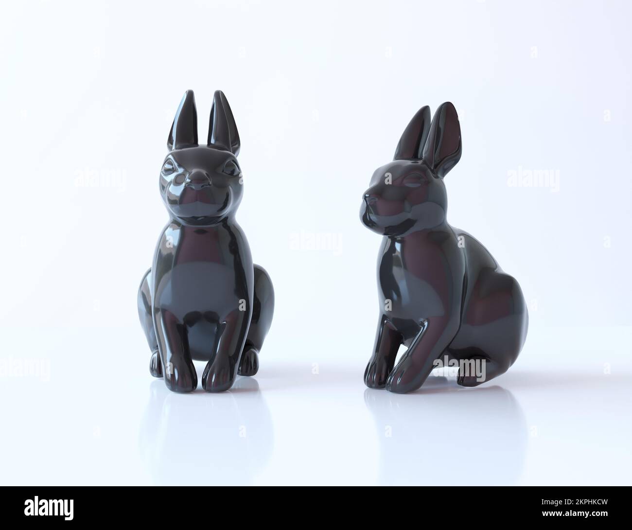 3d Black rabbit figurine on white background. Porcelain black bunny ...
