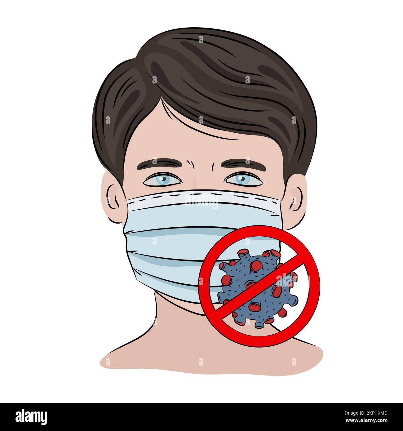 STOP CORONAVIRUS Man In Mask Stop Sign On Viral Infection Global ...