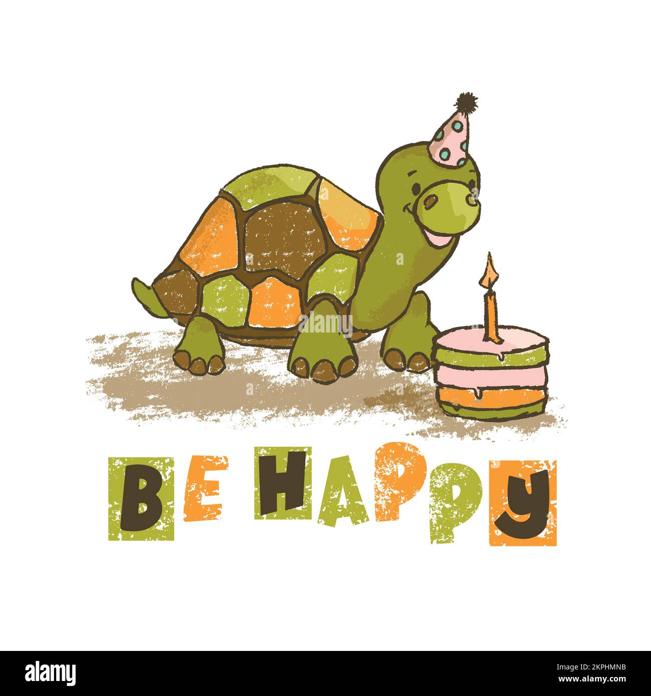 TURTLE In Hat Blows Out Candle In Birthday Cake Tropical Animal Hand ...