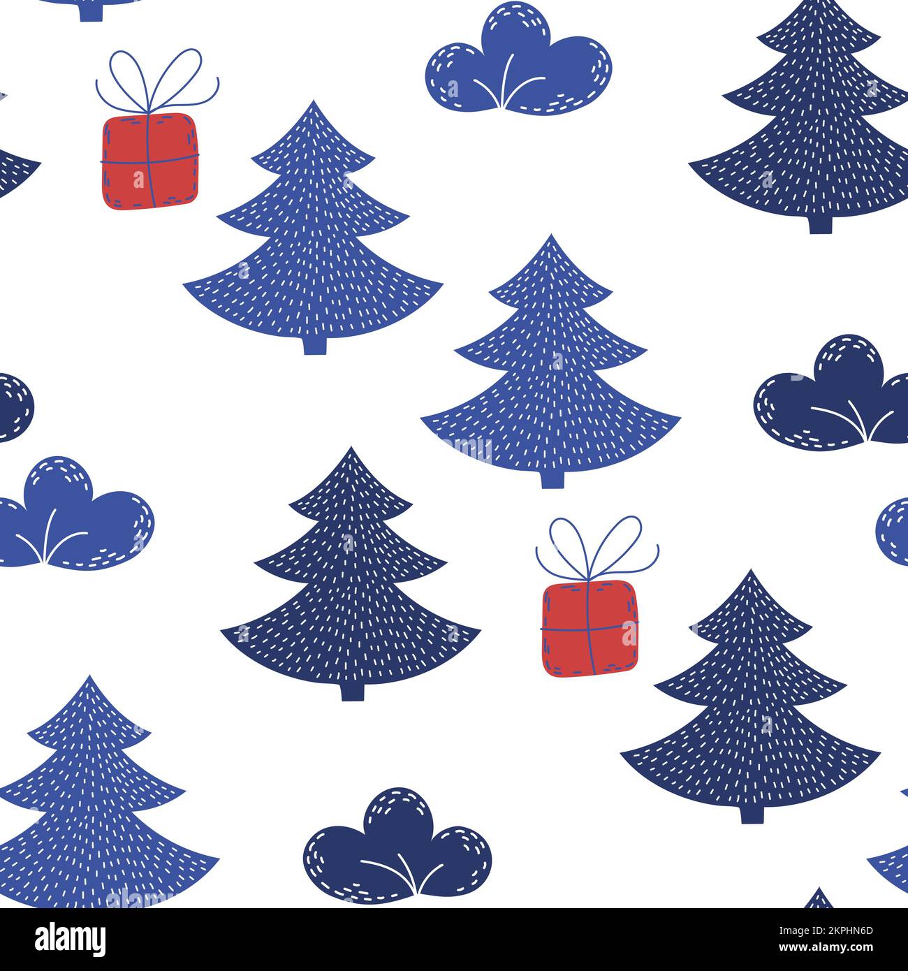 SPRUCE Blue Christmas Trees And Red New Year Gifts On White Background ...