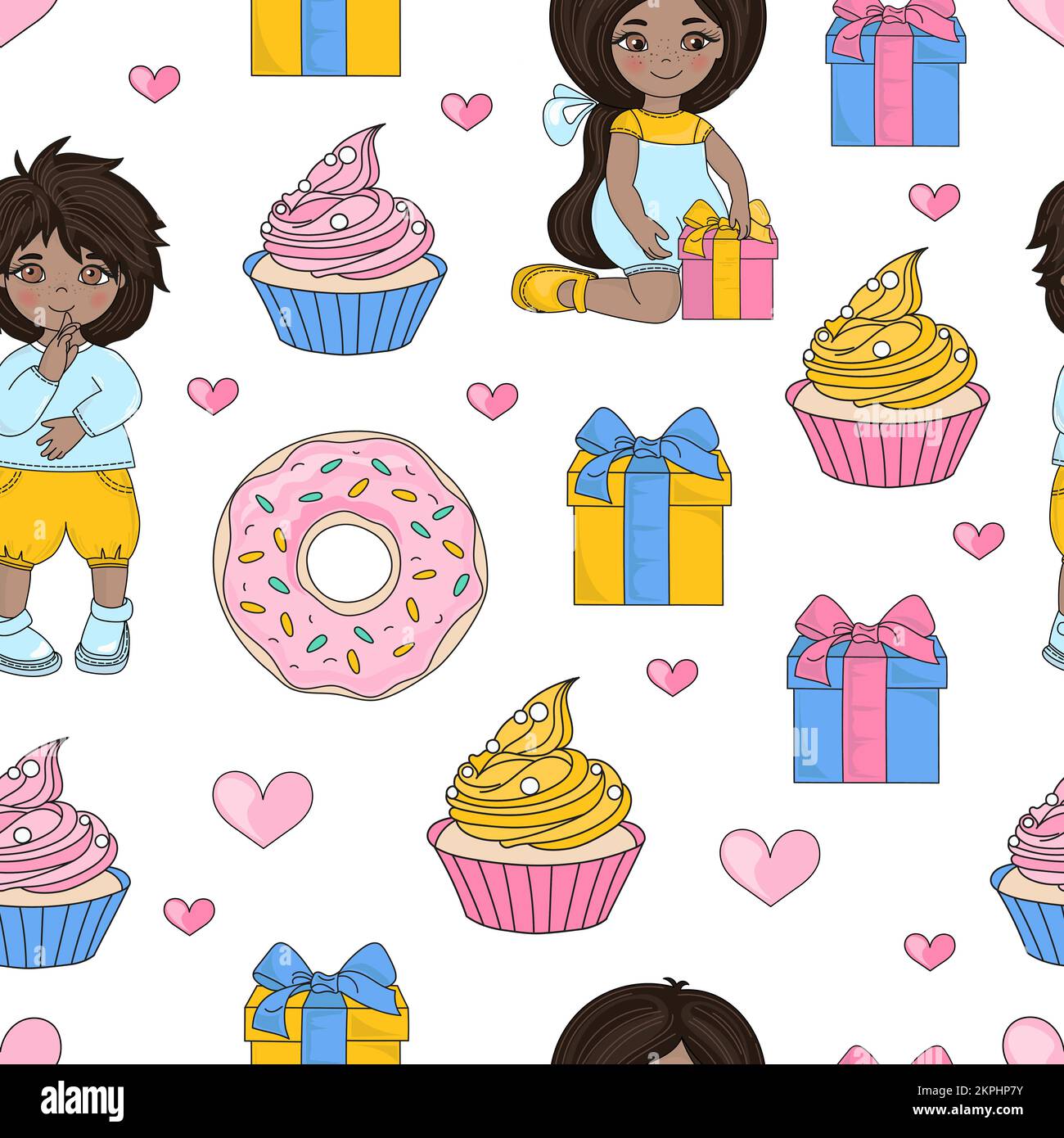 SWEET HOLIDAY Boy And Girl With Gifts Cakes And Donuts Preparing For ...