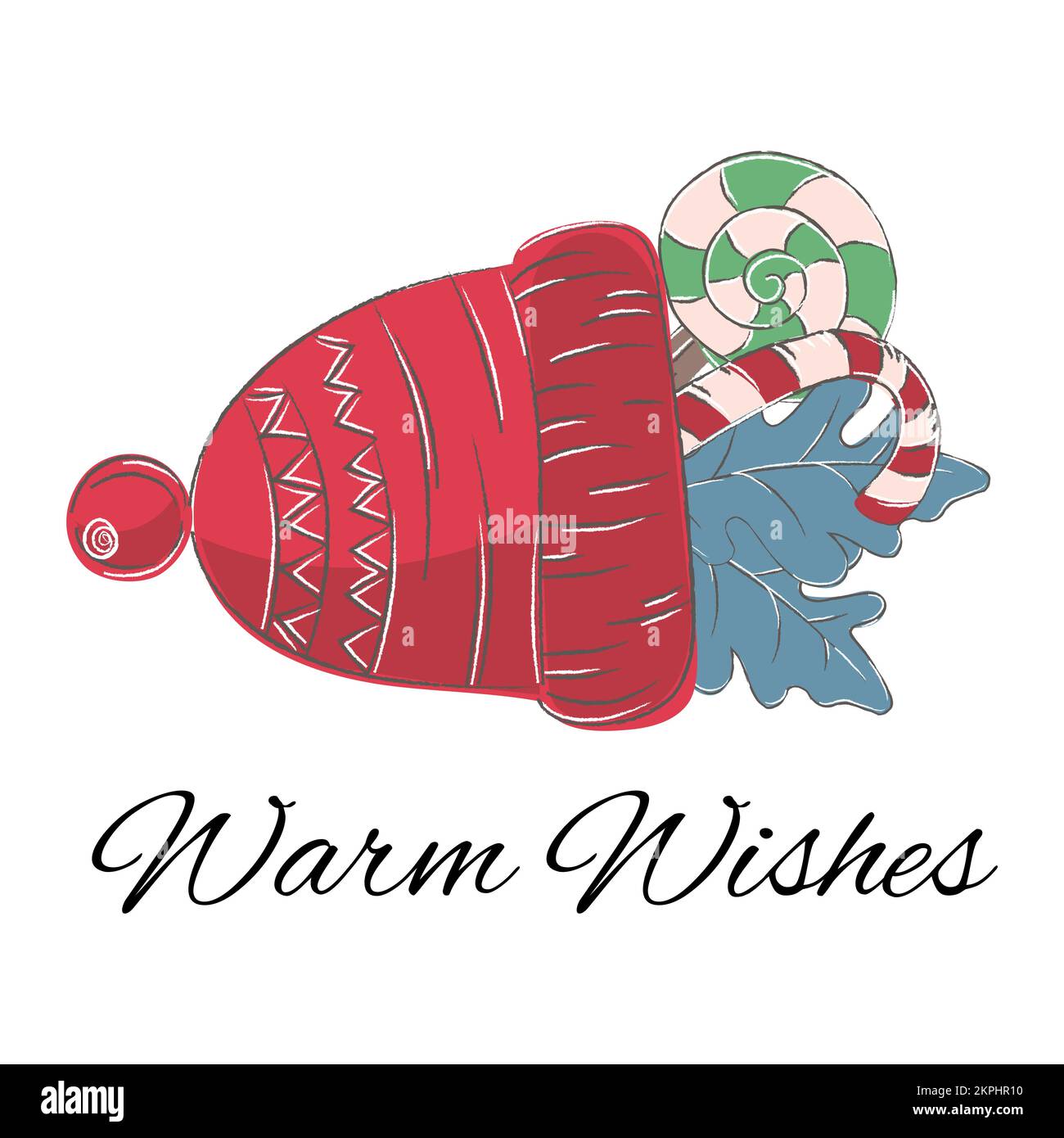 SWEET WARM Red Winter Knitted Hat With Christmas Lollipops And Oak ...