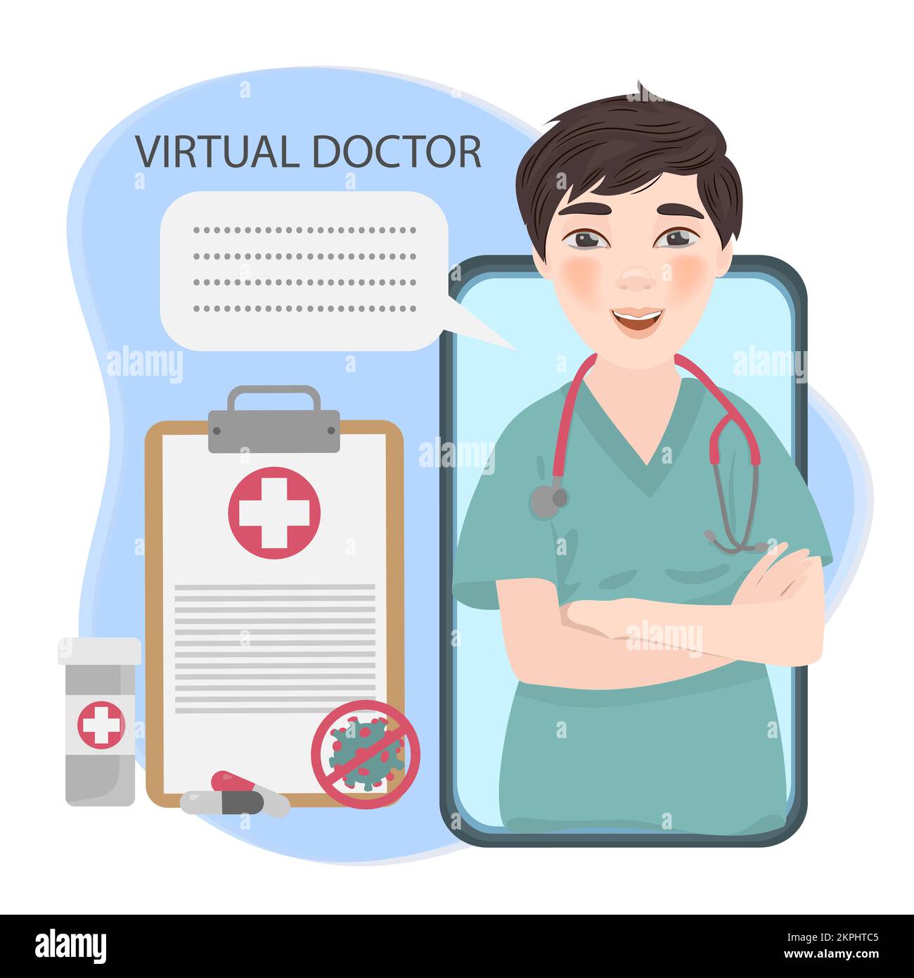 VIRTUAL HEALTH CARE Young Practitioner Doctor Man Giving ...