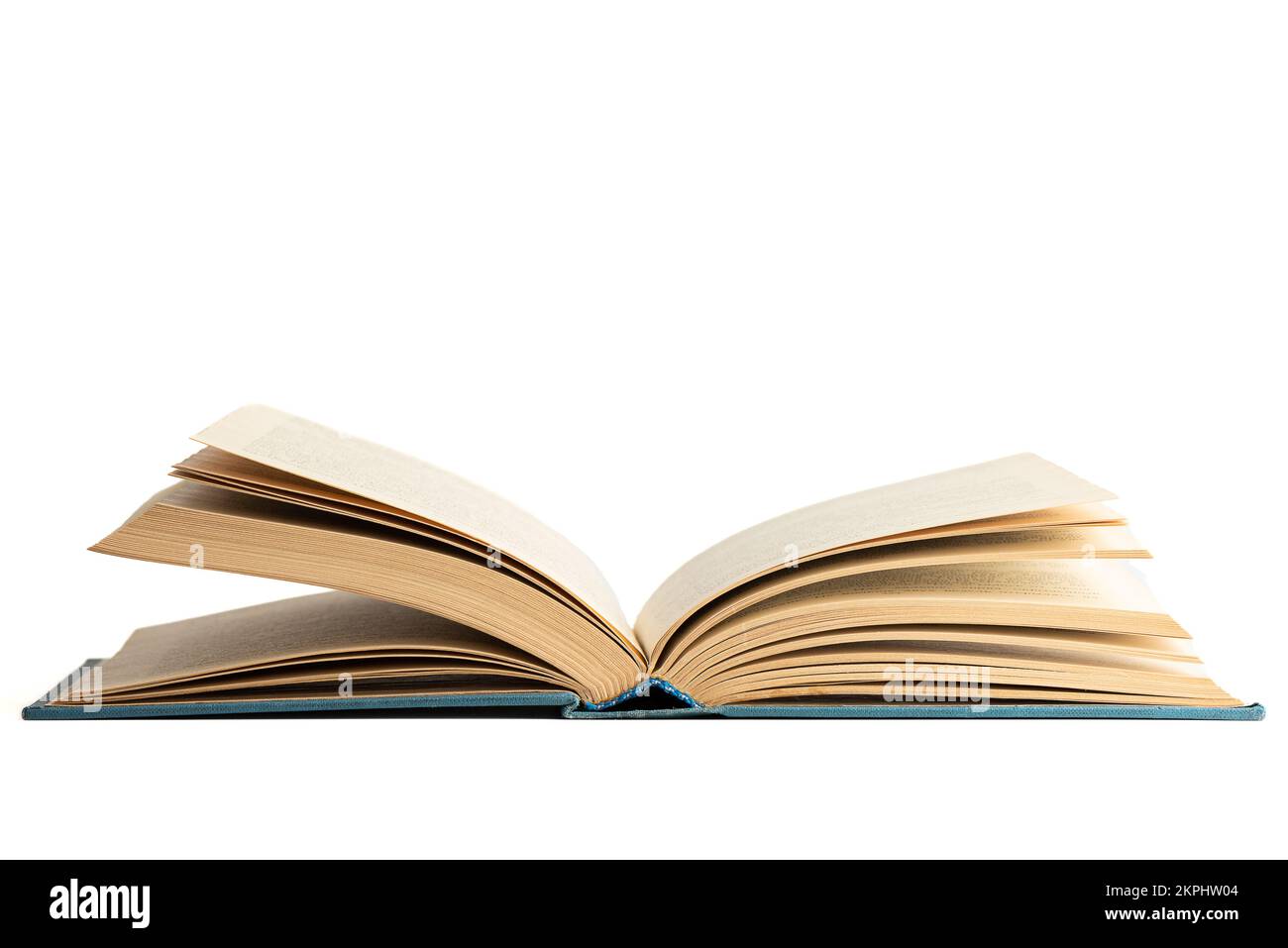 Opened hardback book isolated on white background. Copy space Stock ...