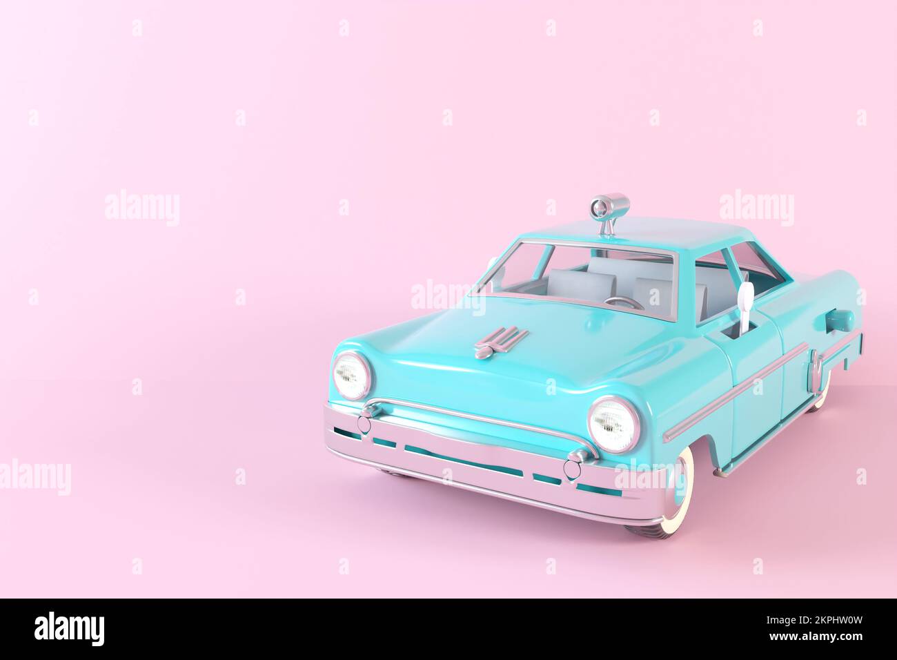 Vintage blue toy car on pink background 3D illustration. Scale model of ...