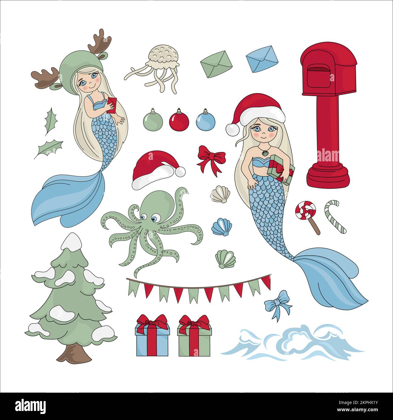SEA CHRISTMAS SET Mermaids Before New Year With Octopus Gifts And ...
