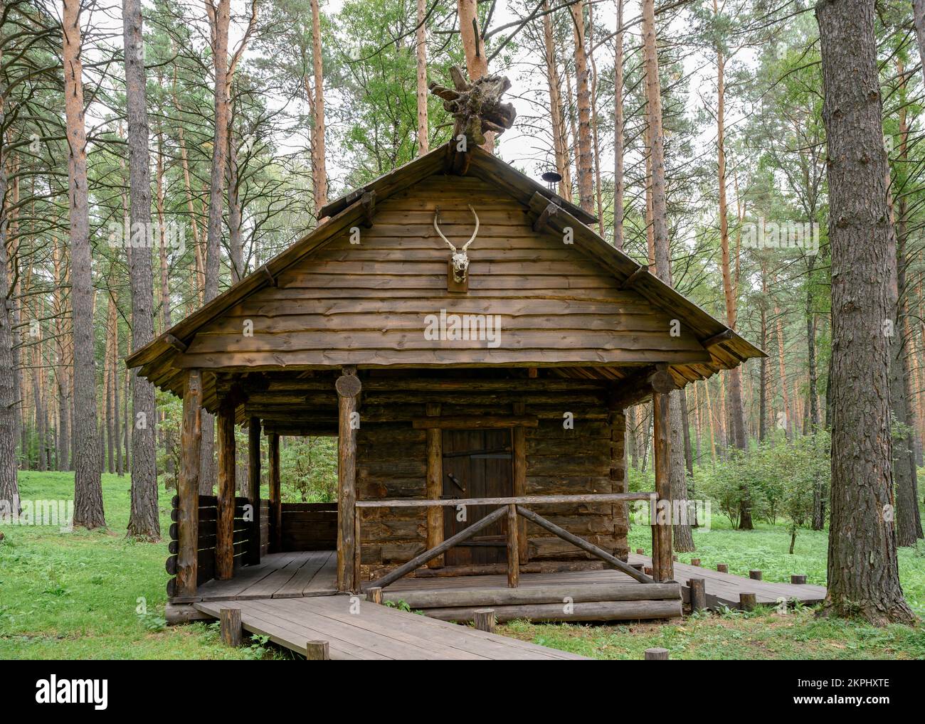 A traditional hunting hut of the early 20th century in the Siberian ...