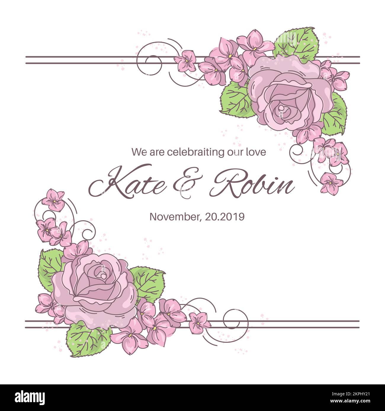 WEDDING DECOR Floral Design Invitation With Flower Bouquets From Pink ...