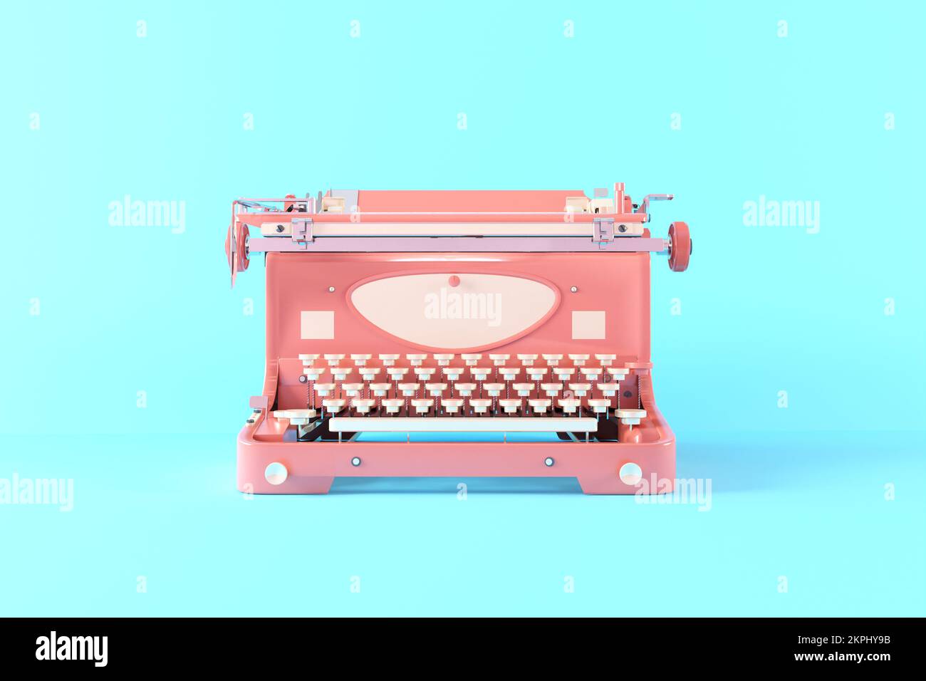 Pink vintage typewriter isolated. Retro pastel typewriter on blue ...