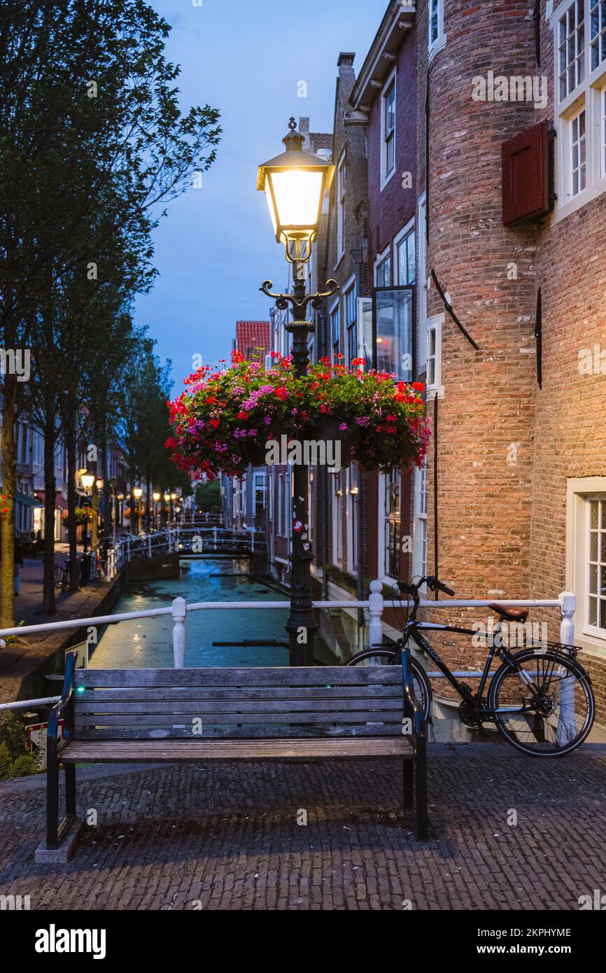 Amsterdam, Netherlands - July 28, 2022: a night view of two little ...