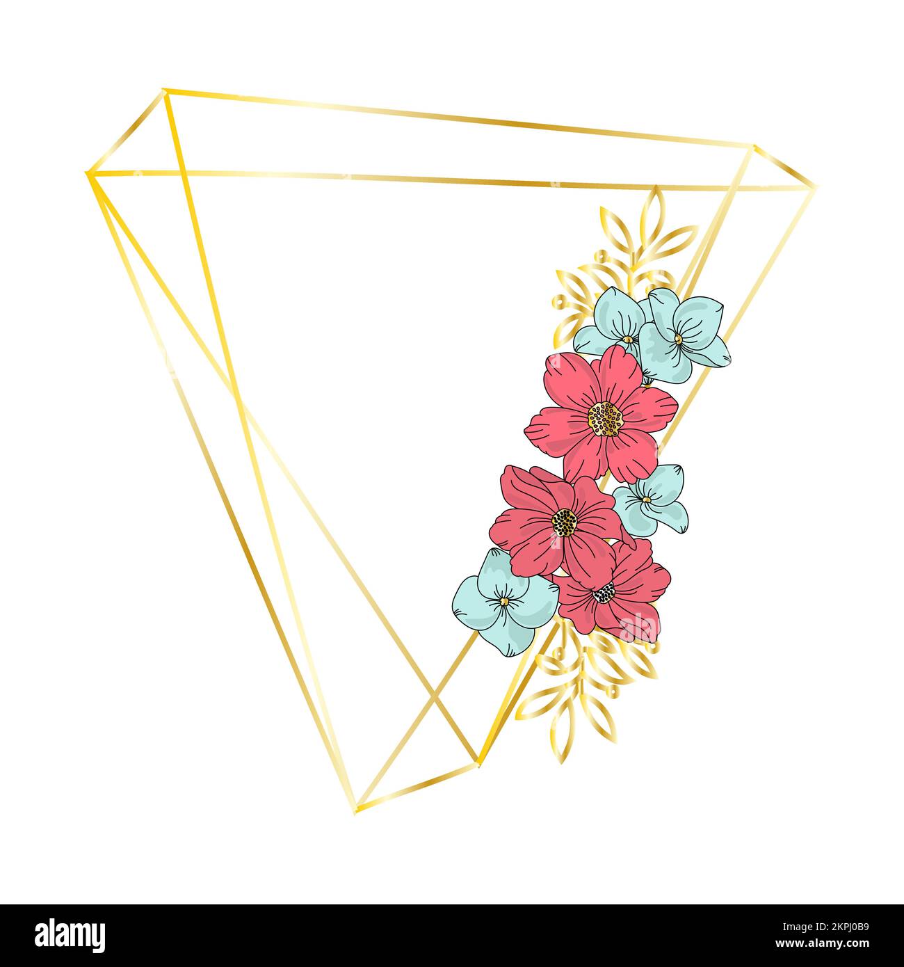 TRIANGLE Golden Polyhedron With Flowers And Golden Branches For ...