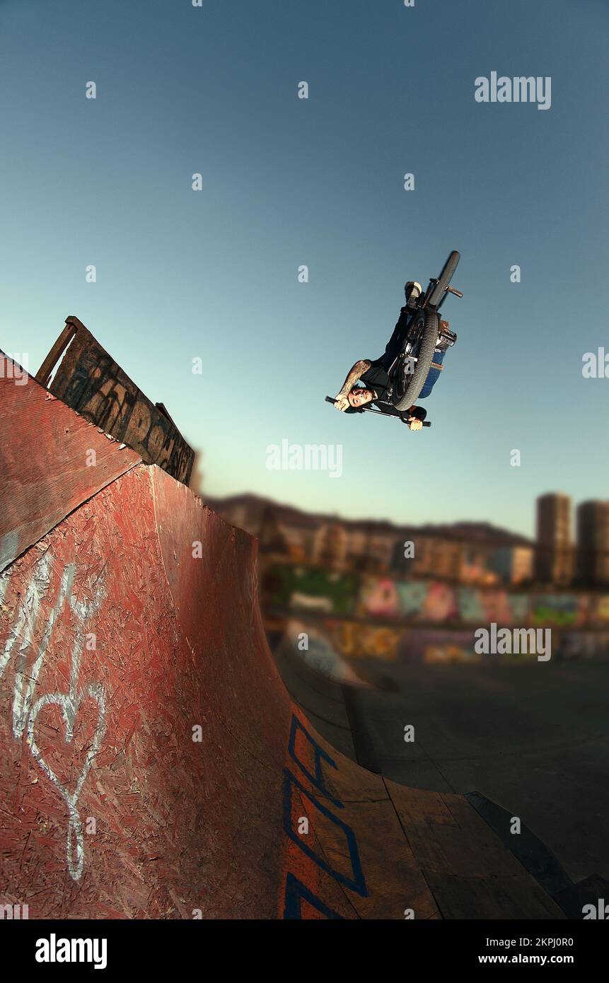 Bmx biker doing a flair in a ramp Stock Photo - Alamy