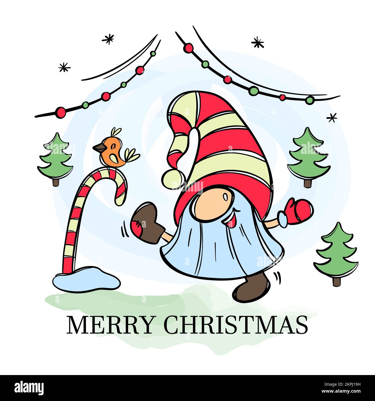 SANTA IS COMING 2022 Cheerful Bearded Gnome In Felt Boots And Bird On ...