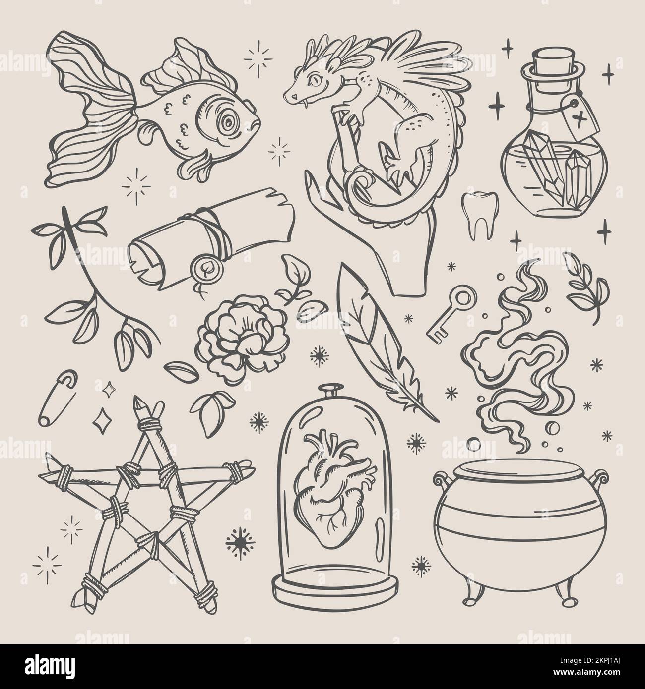 WITCHCRAFT ACCESSORIES Love Magic Alchemic Monochrome Elements ...