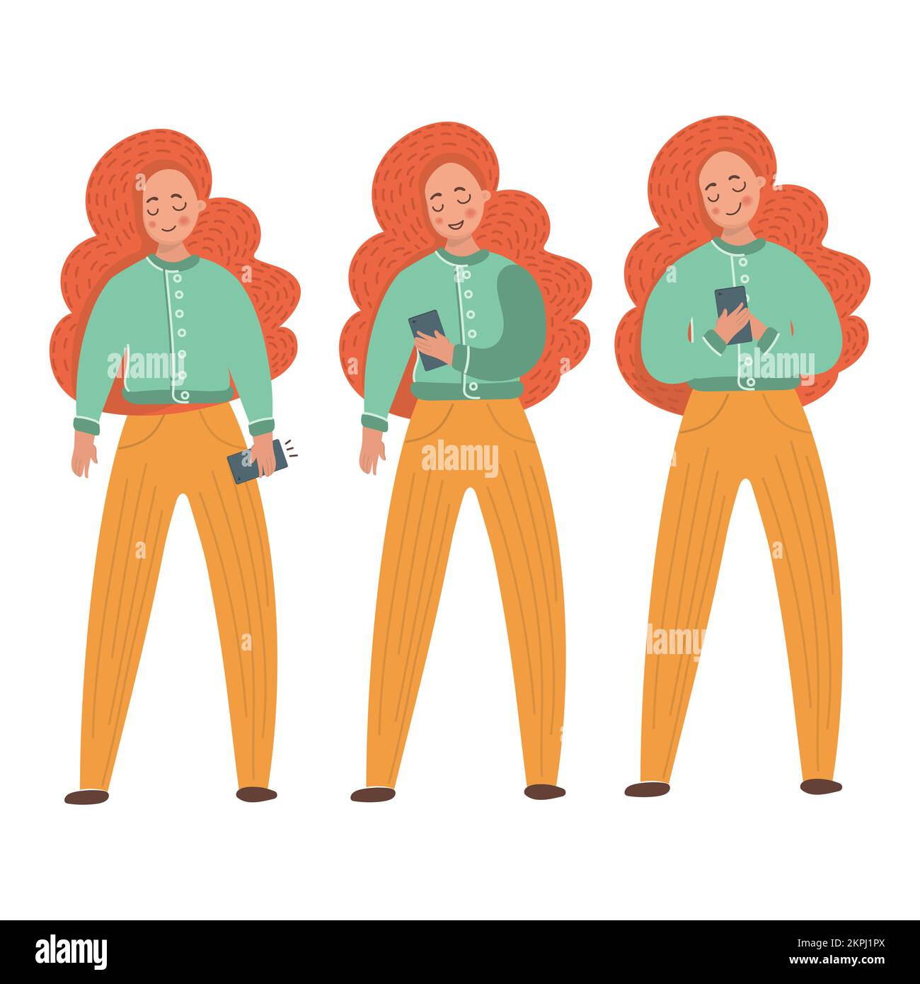 SOCIAL MEDIA GIRL Red Long Haired Woman With Smartphone In Her Hands ...