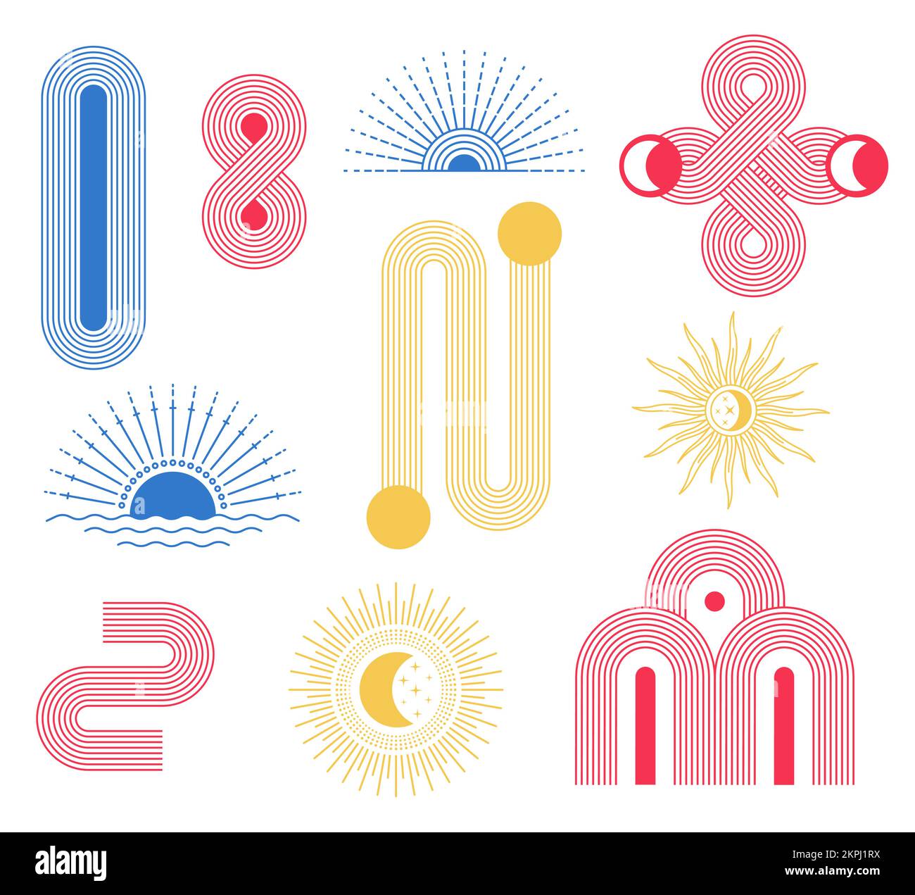 Abstract minimalist arch and geometric lines, sun and moon ...