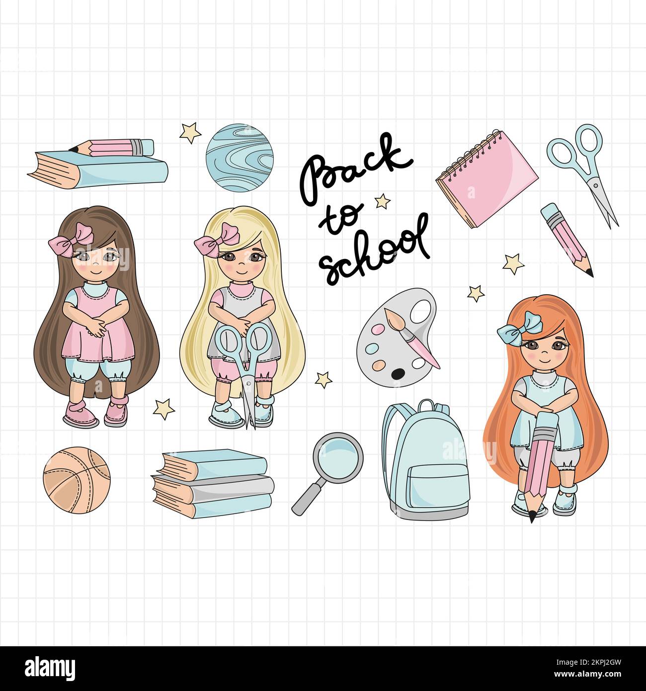 SCHOOL GIRL Children Female Students And Education Supplies Handwriting ...