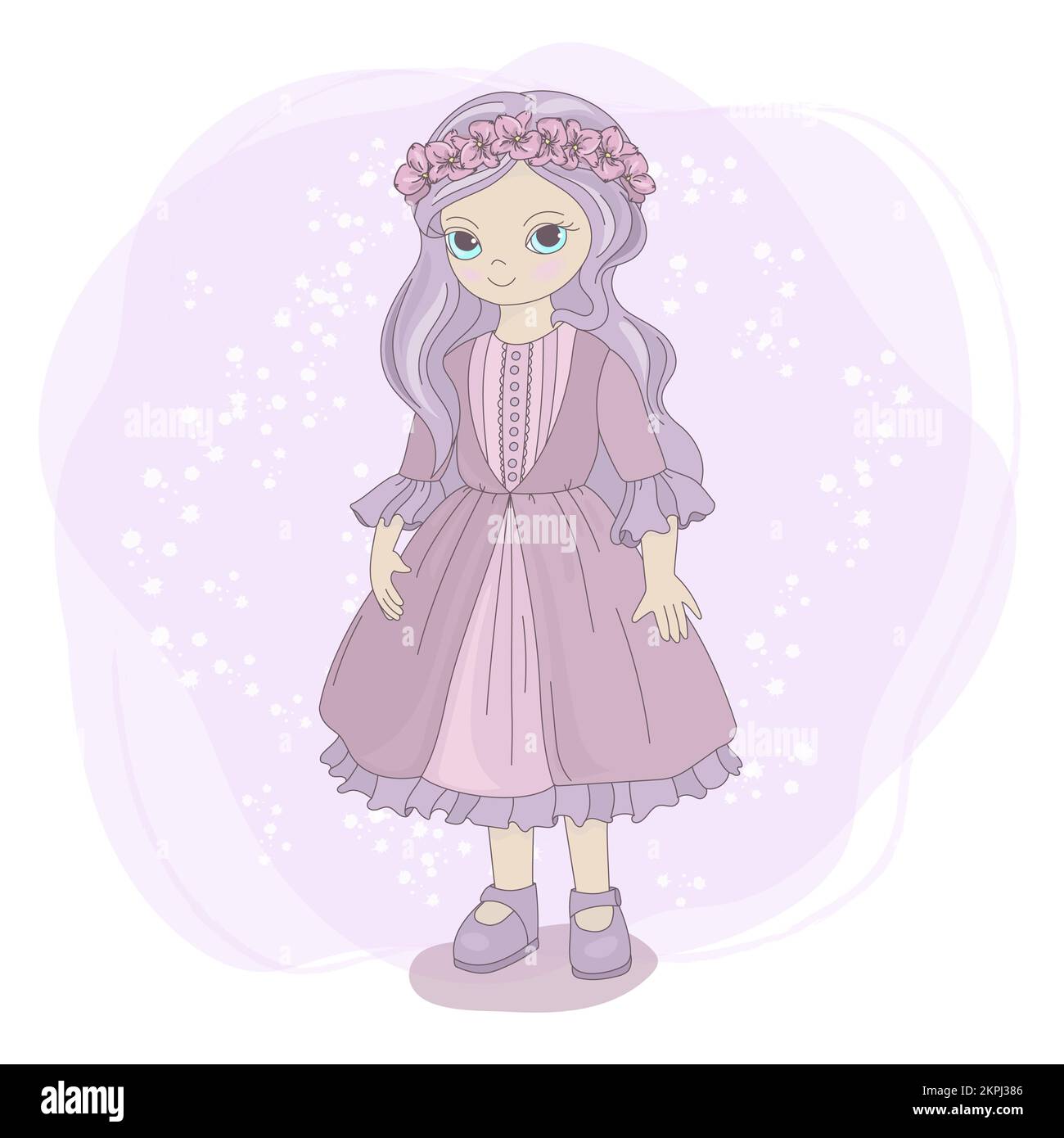 SPRING GIRL Princess With Long Pink Hair Wearing A Wreath Of Pink ...