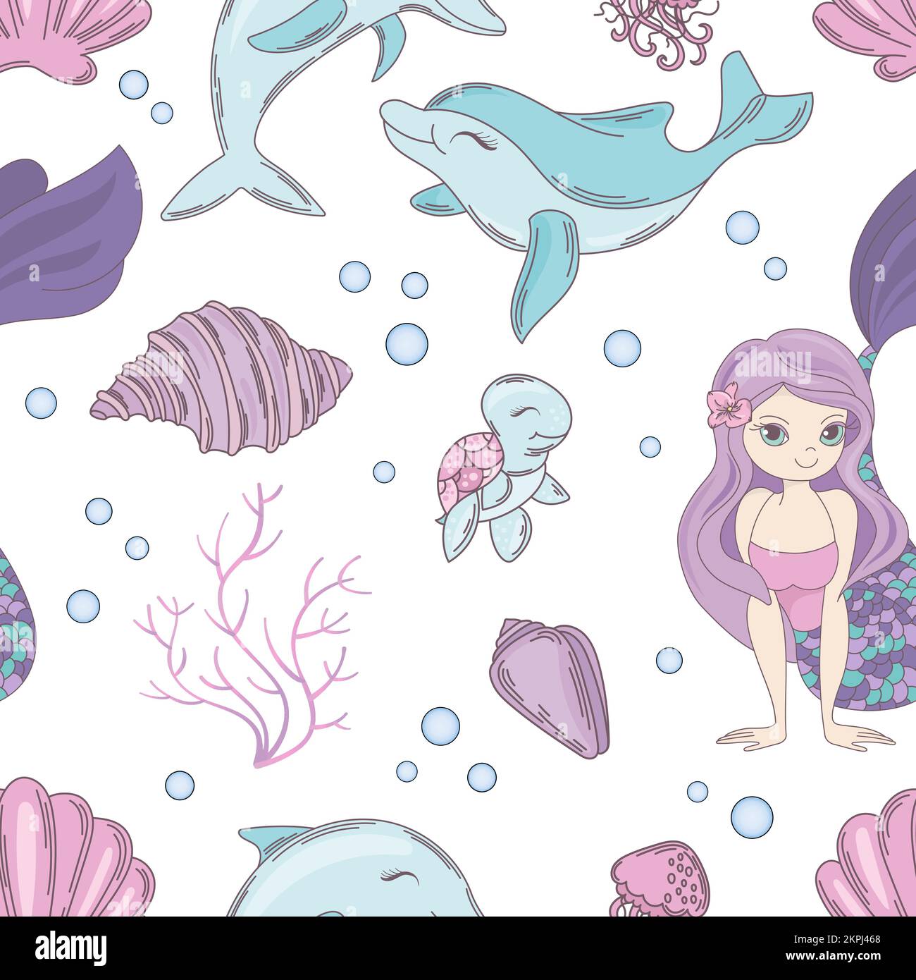 SEA TEXTILE Mermaid Princess Girl With Long Pink Haired And Underwater ...