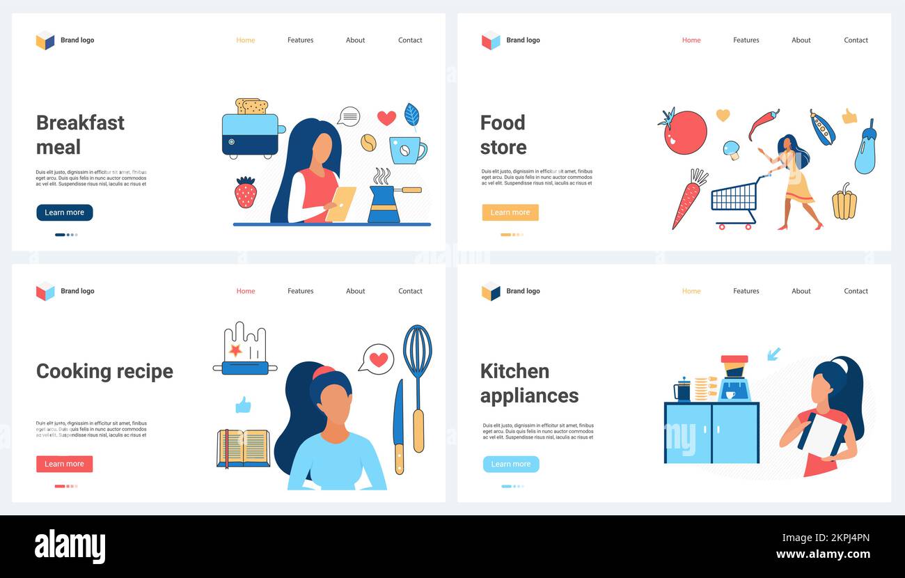 Cooking classes set vector illustration. Cartoon tiny female characters ...