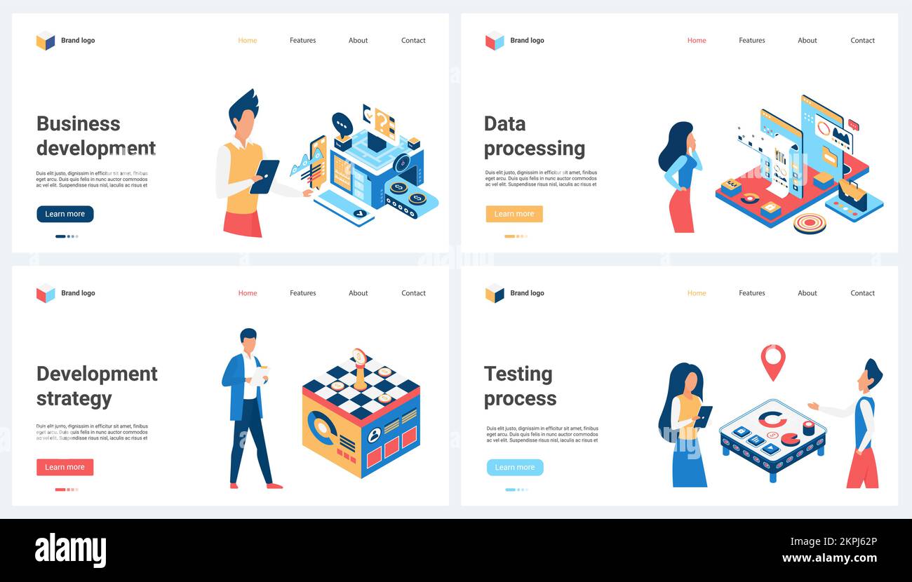 Business strategy development, management set vector illustration. Cartoon tiny people work on ...