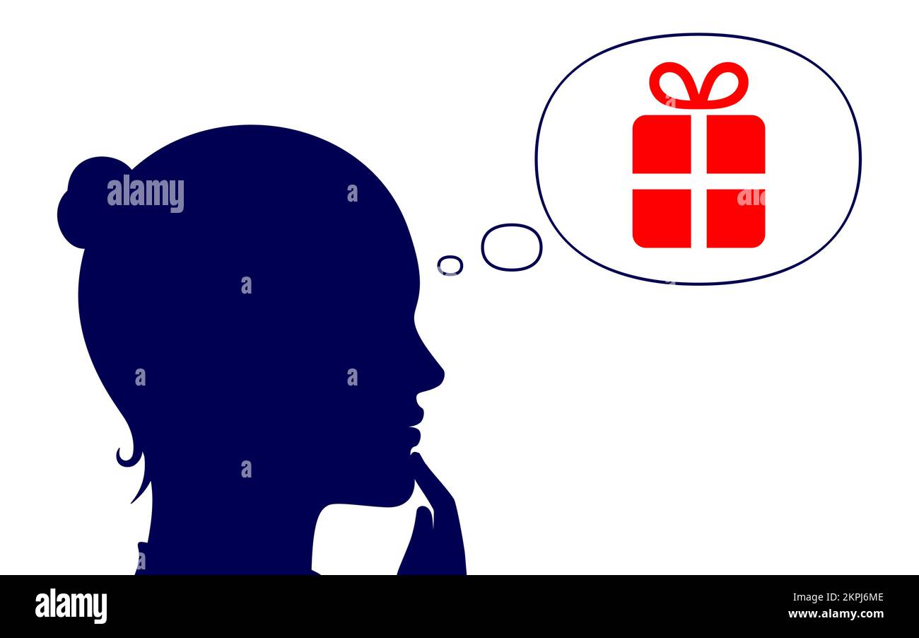 Woman thinking on a gift idea, concept vector illustration Stock Vector ...