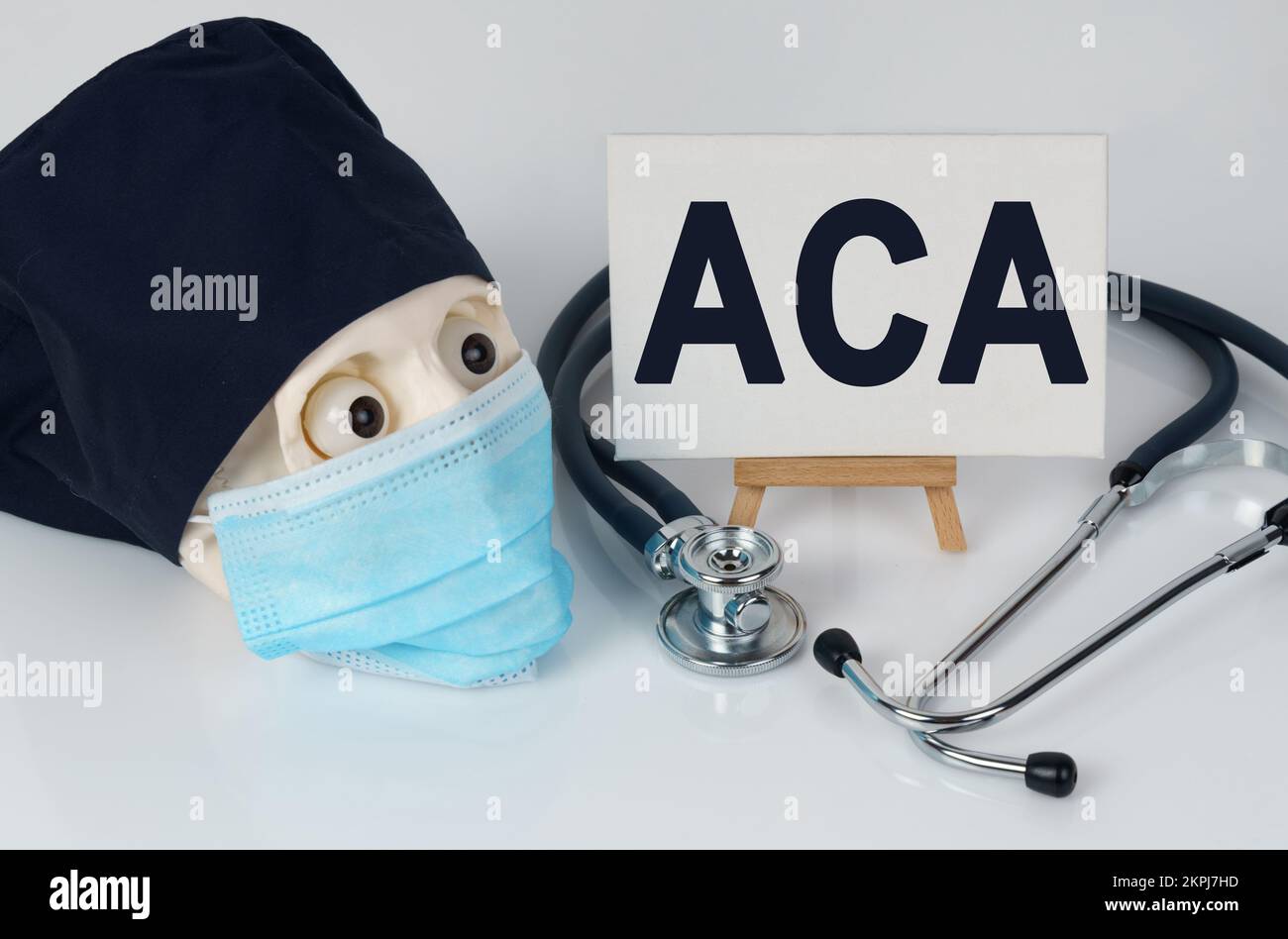 Medicine and health concept. On the table lies a skull in a mask and a ...