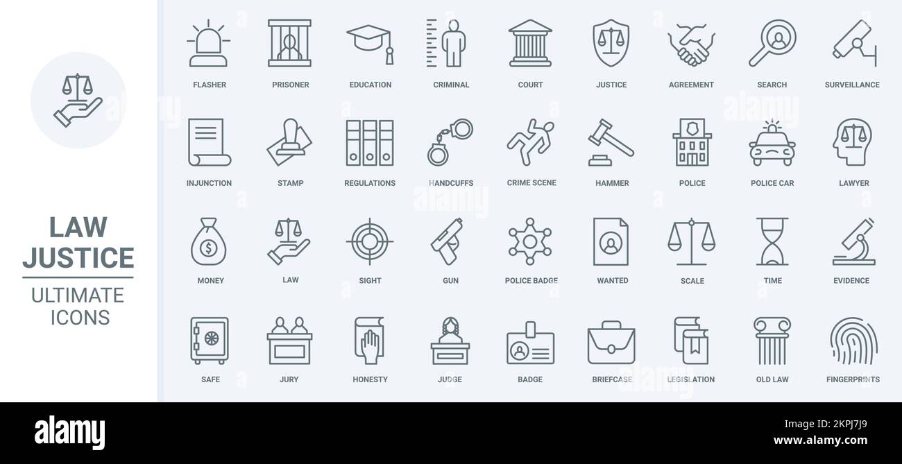 Law and justice thin line icons set vector illustration. Abstract ...