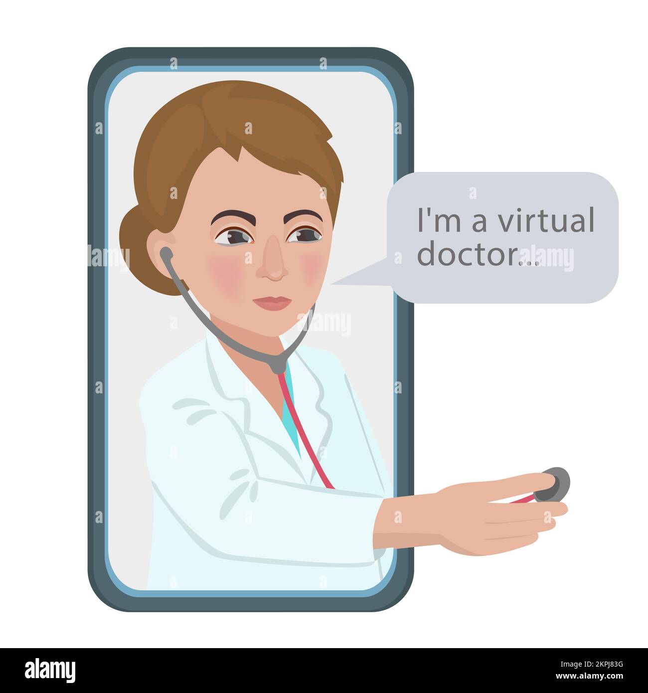 VIRTUAL DOCTOR Woman Practicing Doctor With Stethoscope Gives ...