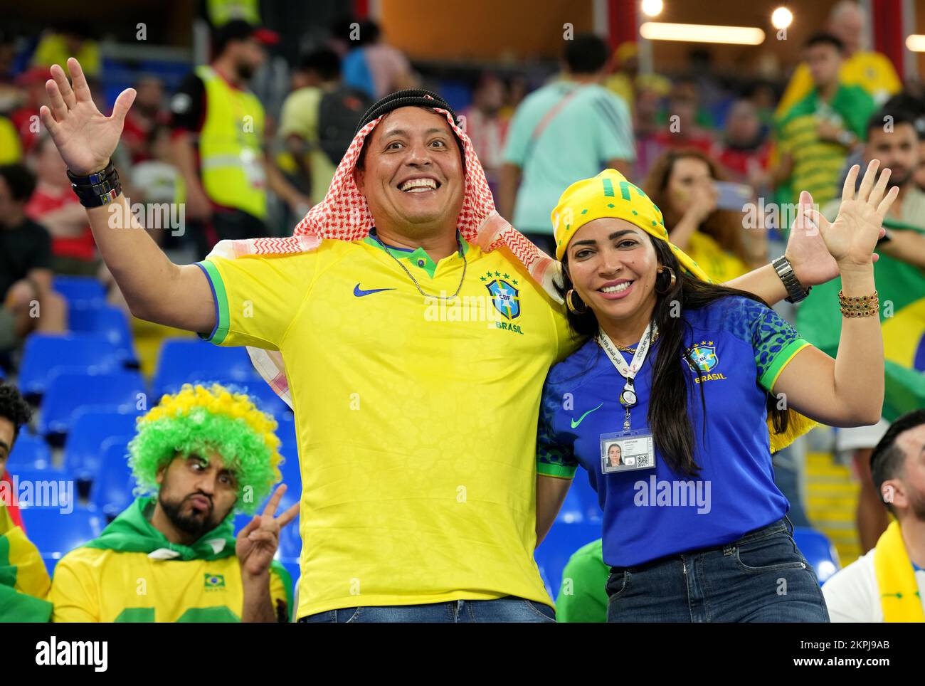 Brazil fans in the stands ahead of the FIFA World Cup Group G match at ...