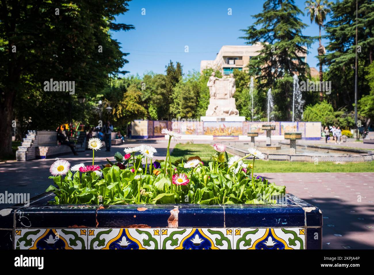 Flower pots made with colorful ceramic tiles Plaza Independencia ...