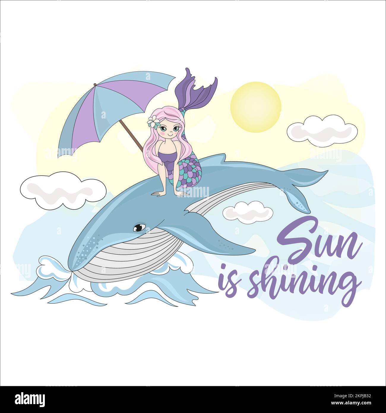 WHALE MERMAID With Long Hair And Sun Umbrella Sits On Underwater Giant ...