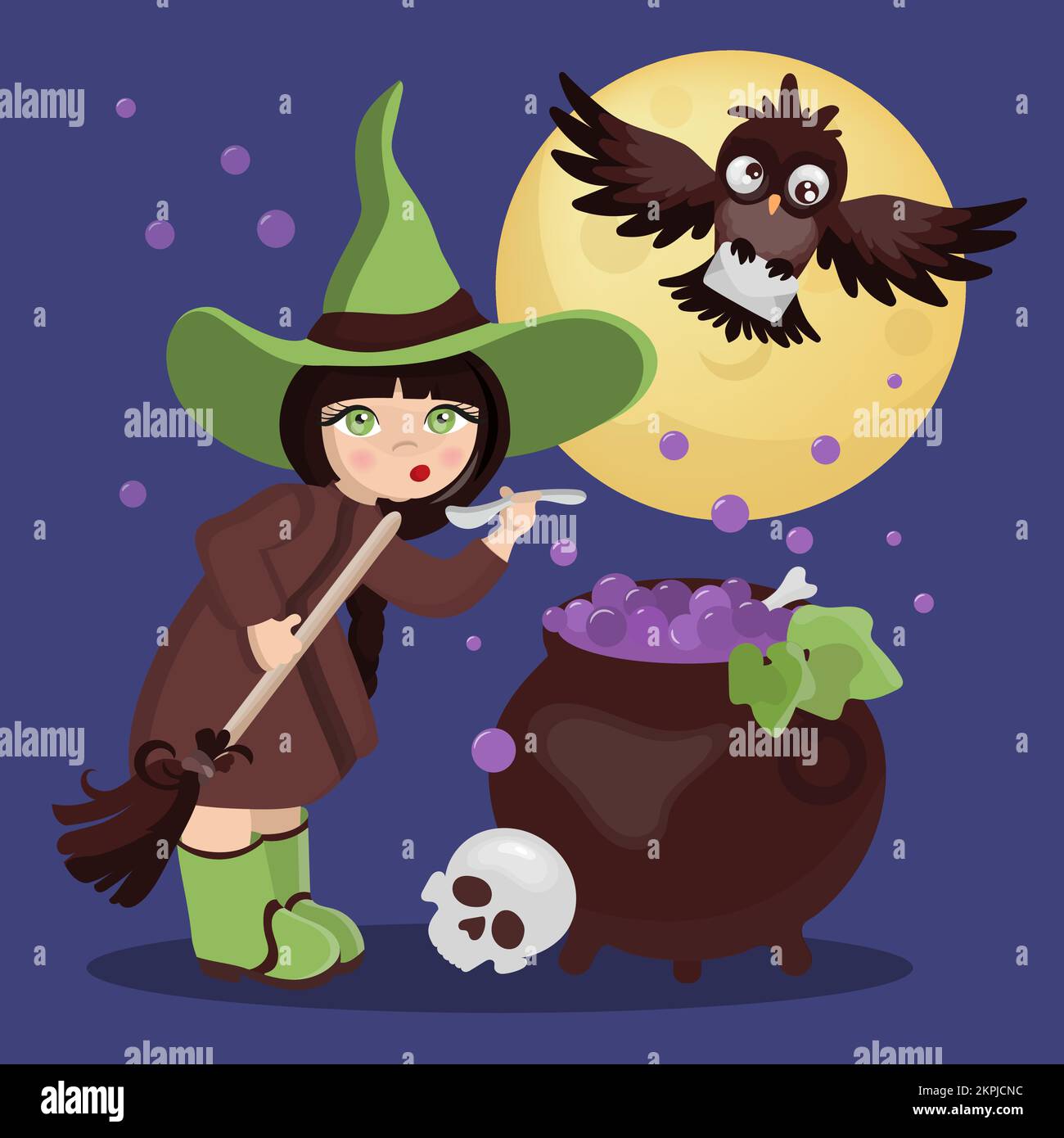 WITCH POTION Mystic Holiday Halloween Cartoon Hand Drawn Flat Design ...
