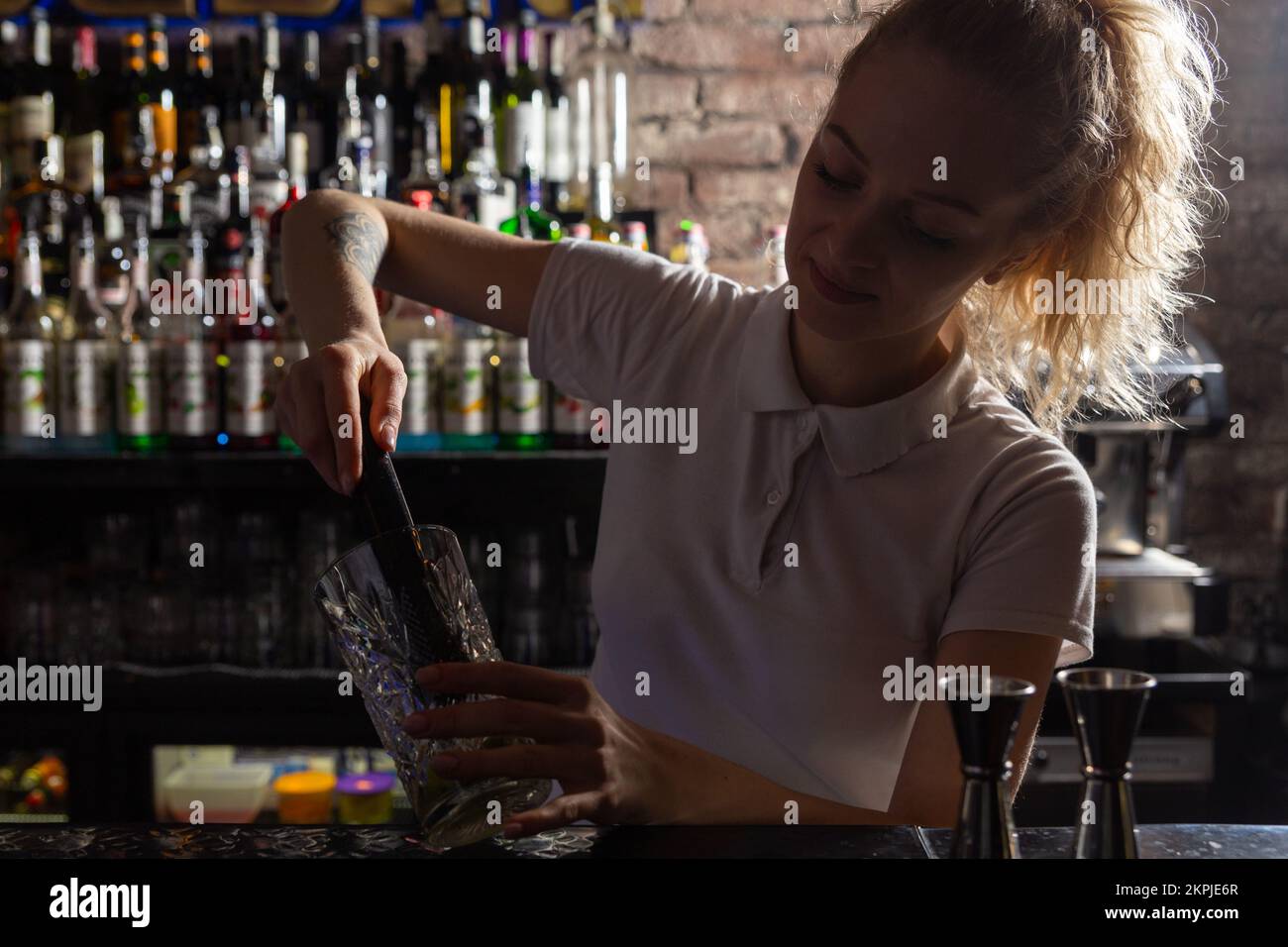 Happy woman barmaid cafe hi-res stock photography and images - Alamy