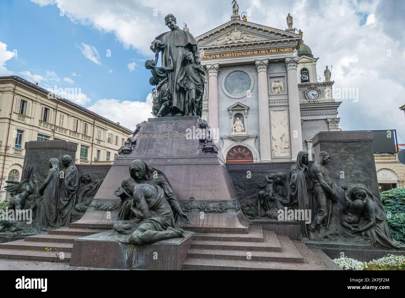 Turin, Italy - 05-06-2022: The monument of Don Bosco with the Basilica ...