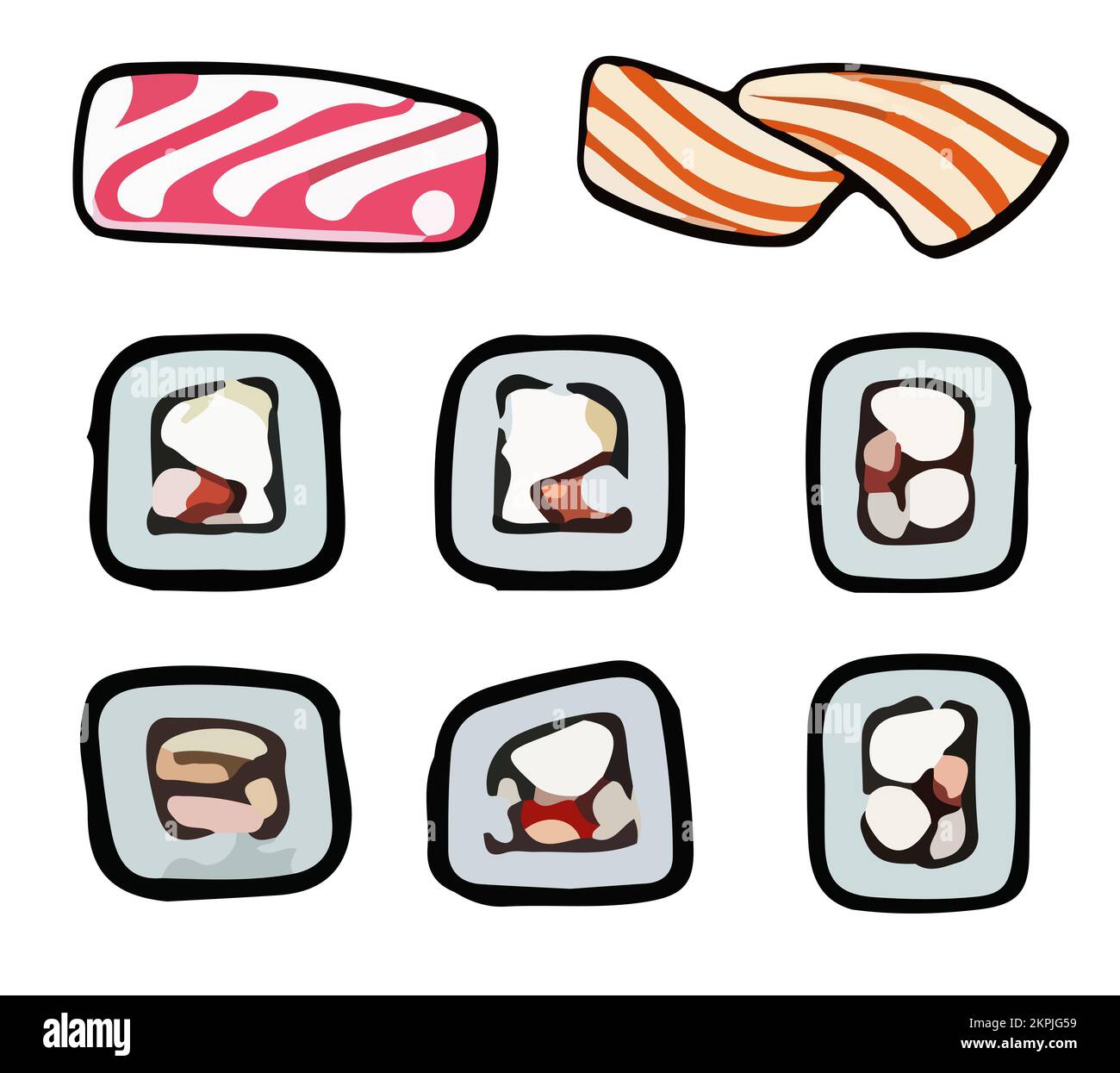 Vector Sushi set. Rolls, gunkan, temaki and ikura. Great set of various ...