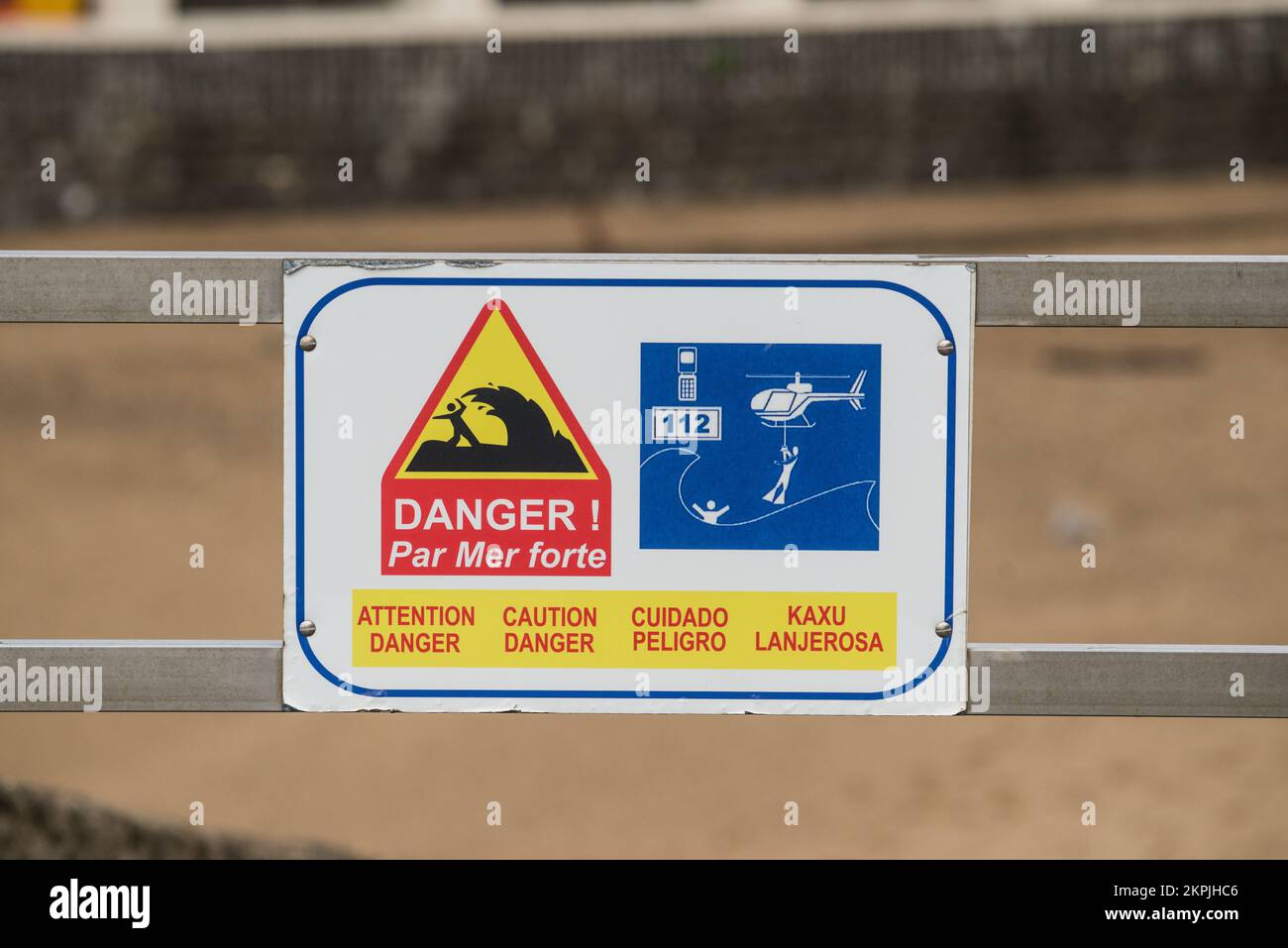 Big Waves danger sign, Biarritz, France Stock Photo - Alamy