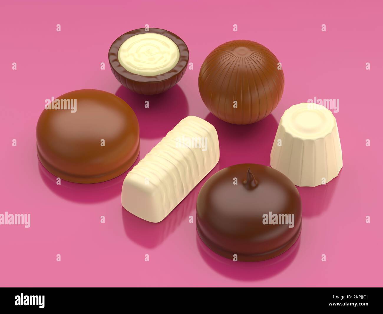 Assorted chocolate candies on shiny pink background Stock Photo - Alamy