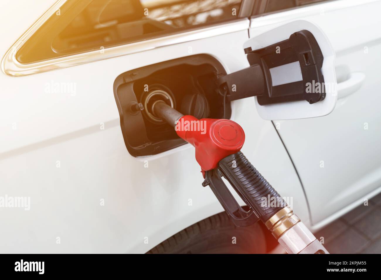 Transport and industry concept. Refilling the car. A refueling valve is ...