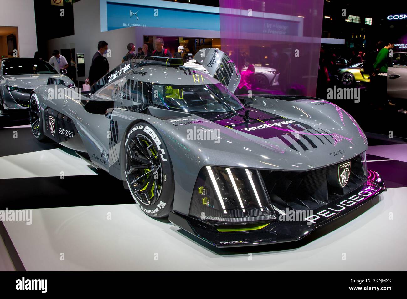 Peugeot 9X8 sports prototype racing car showcased at the Paris Motor ...