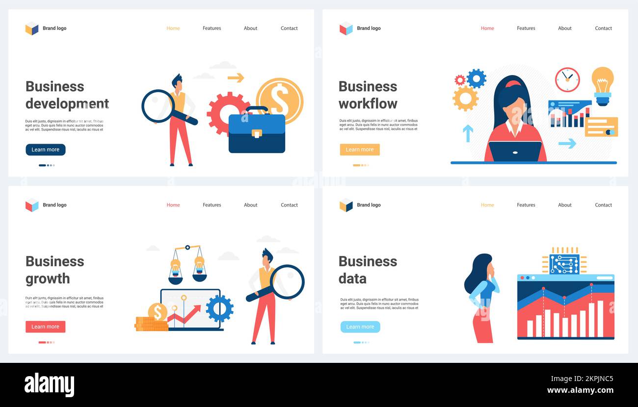 Business development and growth set vector illustration. Cartoon tiny ...