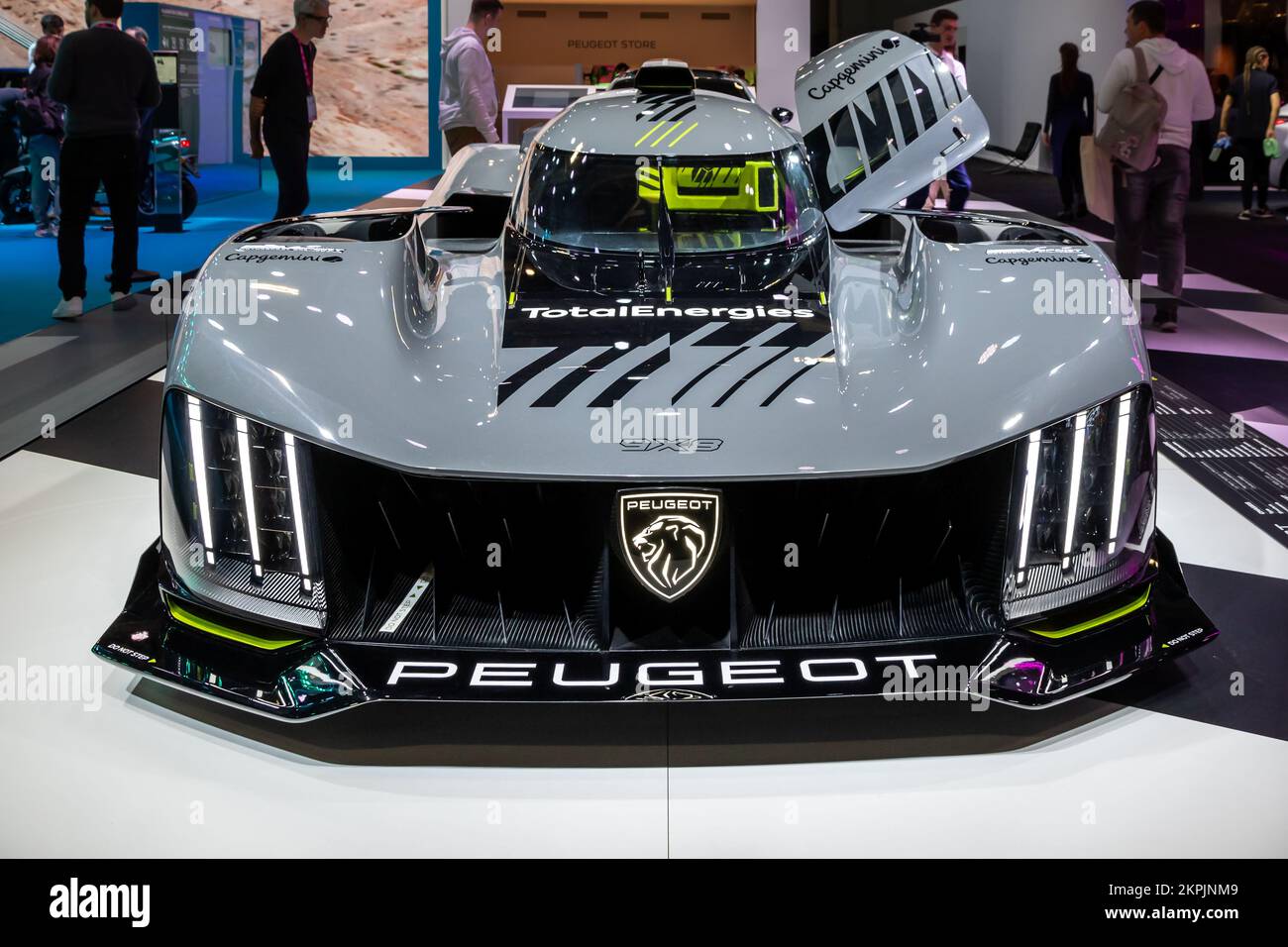 Peugeot 9X8 sports prototype racing car showcased at the Paris Motor ...