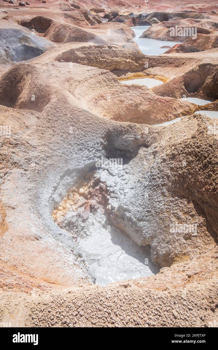 Boiling mud pools in Sol de Mañana (Morning Sun) Geothermal Area in ...