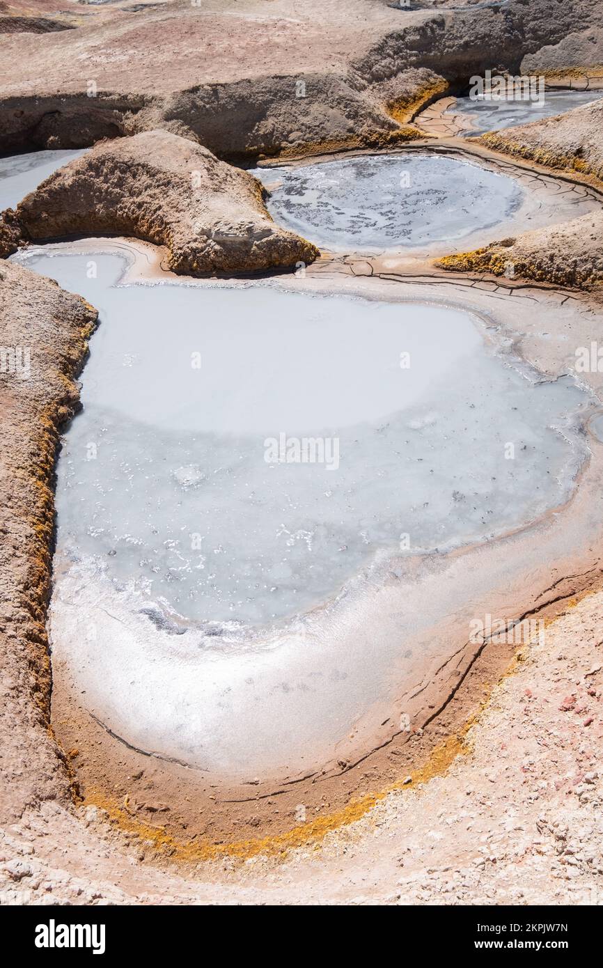 Boiling mud pools in Sol de Mañana (Morning Sun) Geothermal Area in ...