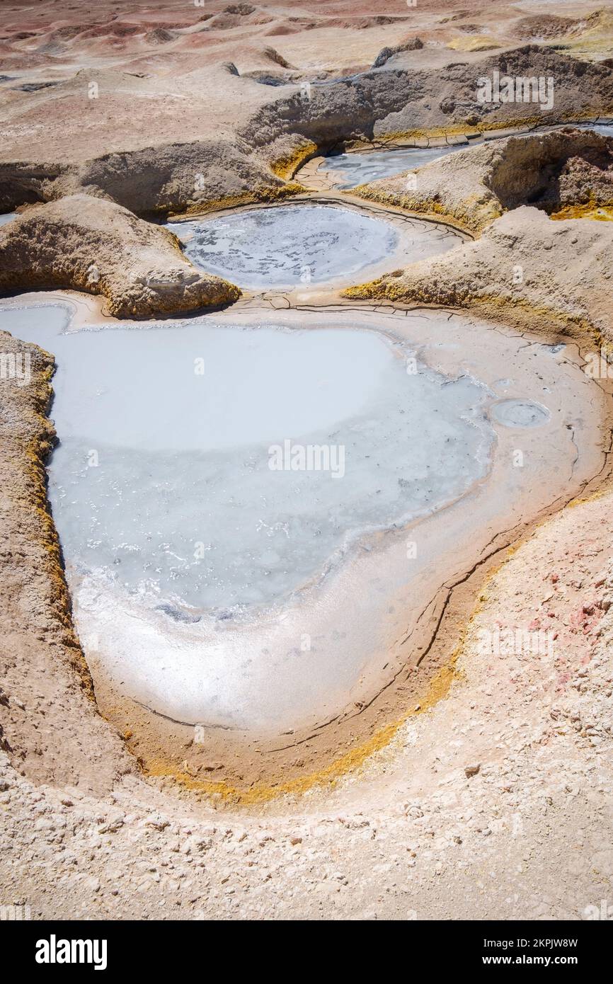 Boiling mud pools in Sol de Mañana (Morning Sun) Geothermal Area in ...