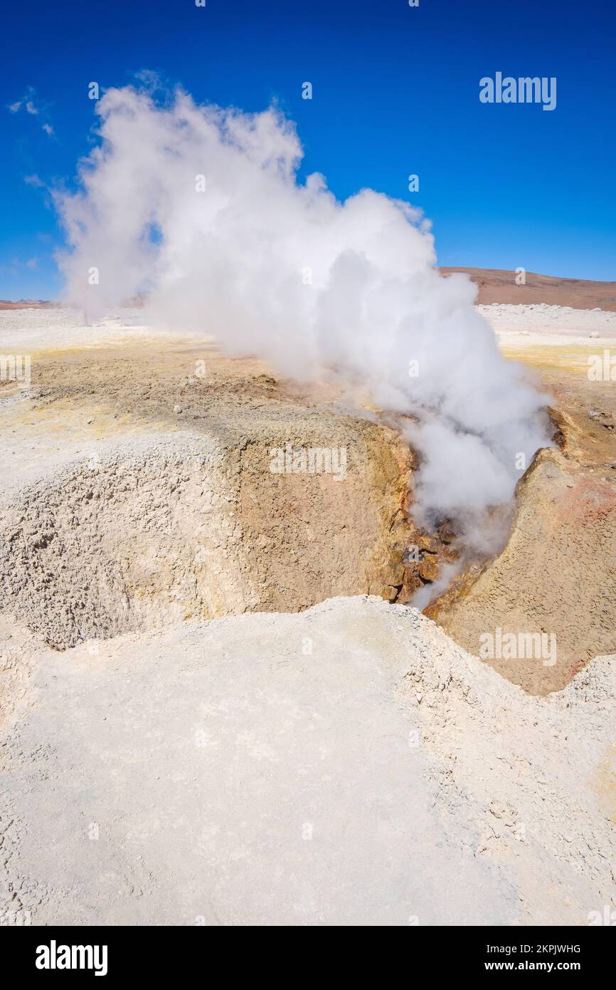 Column of steam from a geyser in Sol de Mañana (Morning Sun) Geothermal ...