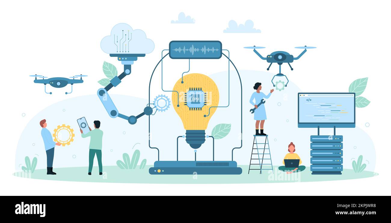 Artificial intelligence, science research vector illustration. Cartoon ...