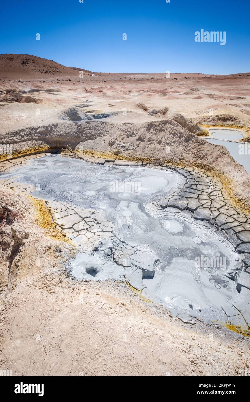 Boiling mud pools in Sol de Mañana (Morning Sun) Geothermal Area in ...