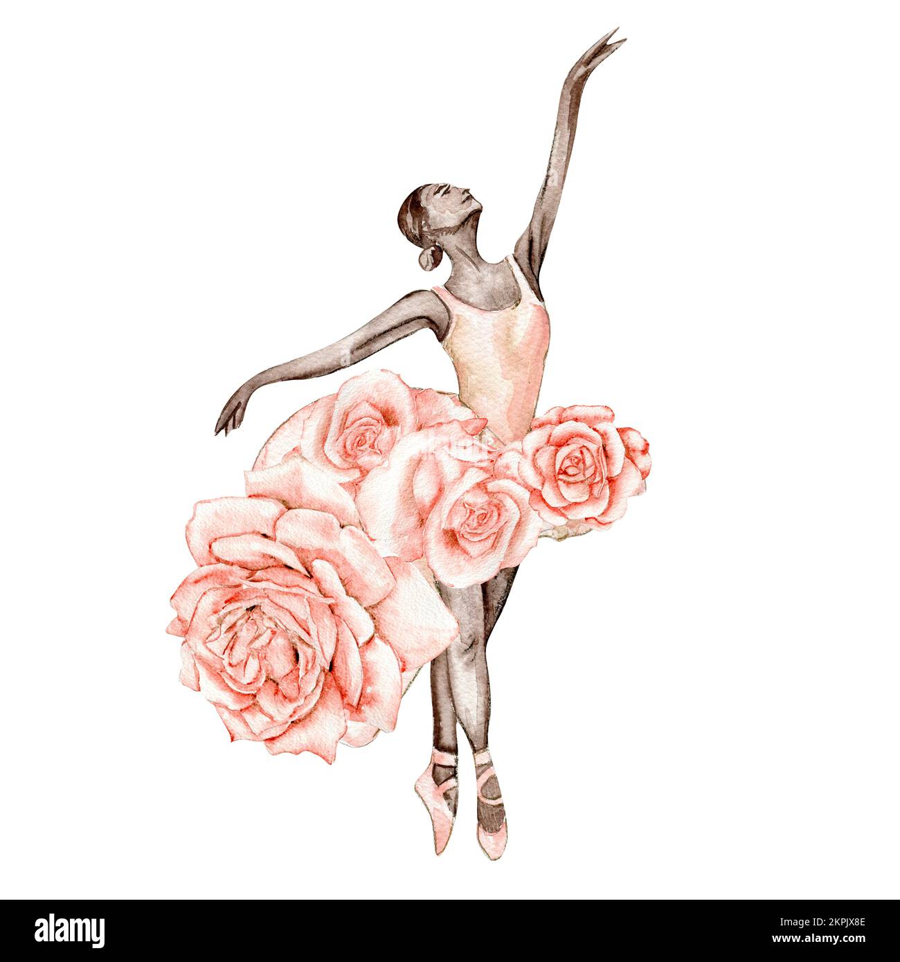Watercolor dancing ballerina composition with flowers.Pink pretty ...